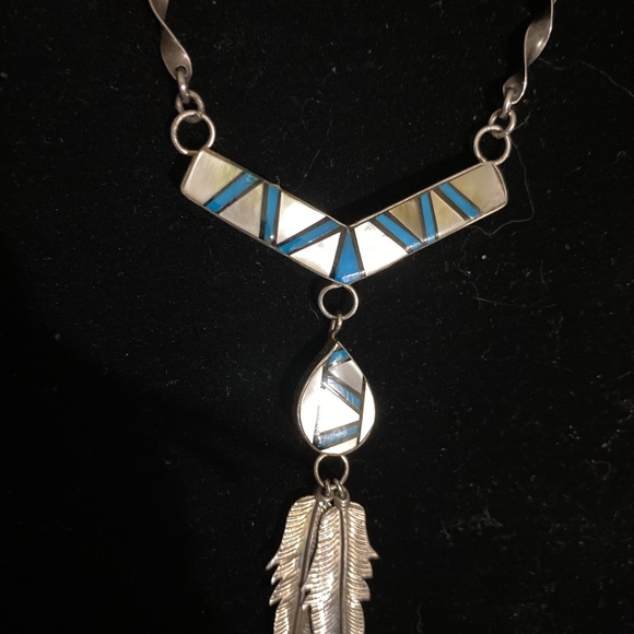 Accessories | Vintage Ssturquoisemopzuniinlay Feather | Poshmark